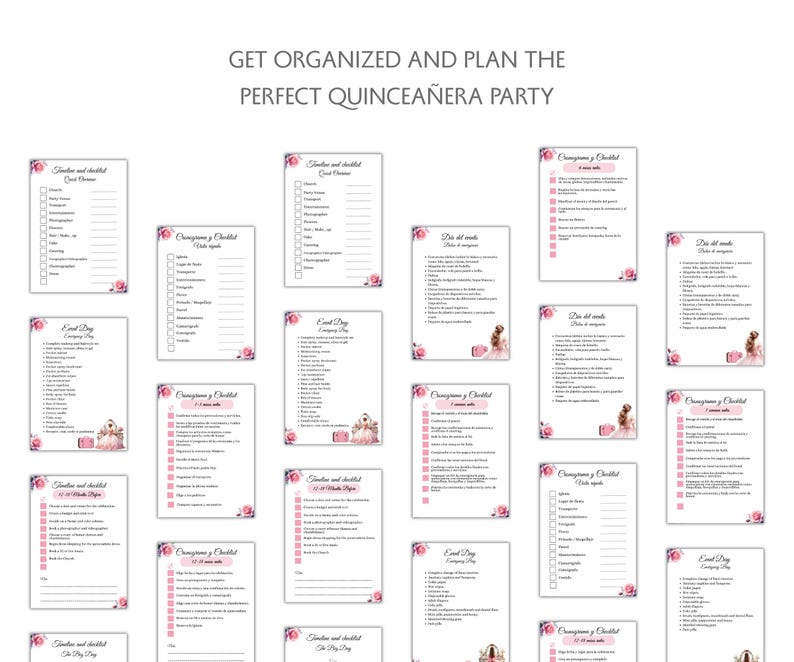 QUINCEANERA CHECKLIST. Printable Quinceañera Pink Timeline Quinceanera ...