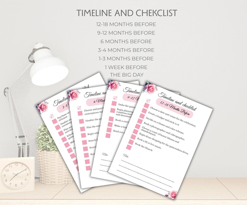 QUINCEANERA CHECKLIST. Printable Quinceañera Pink Timeline Quinceanera ...