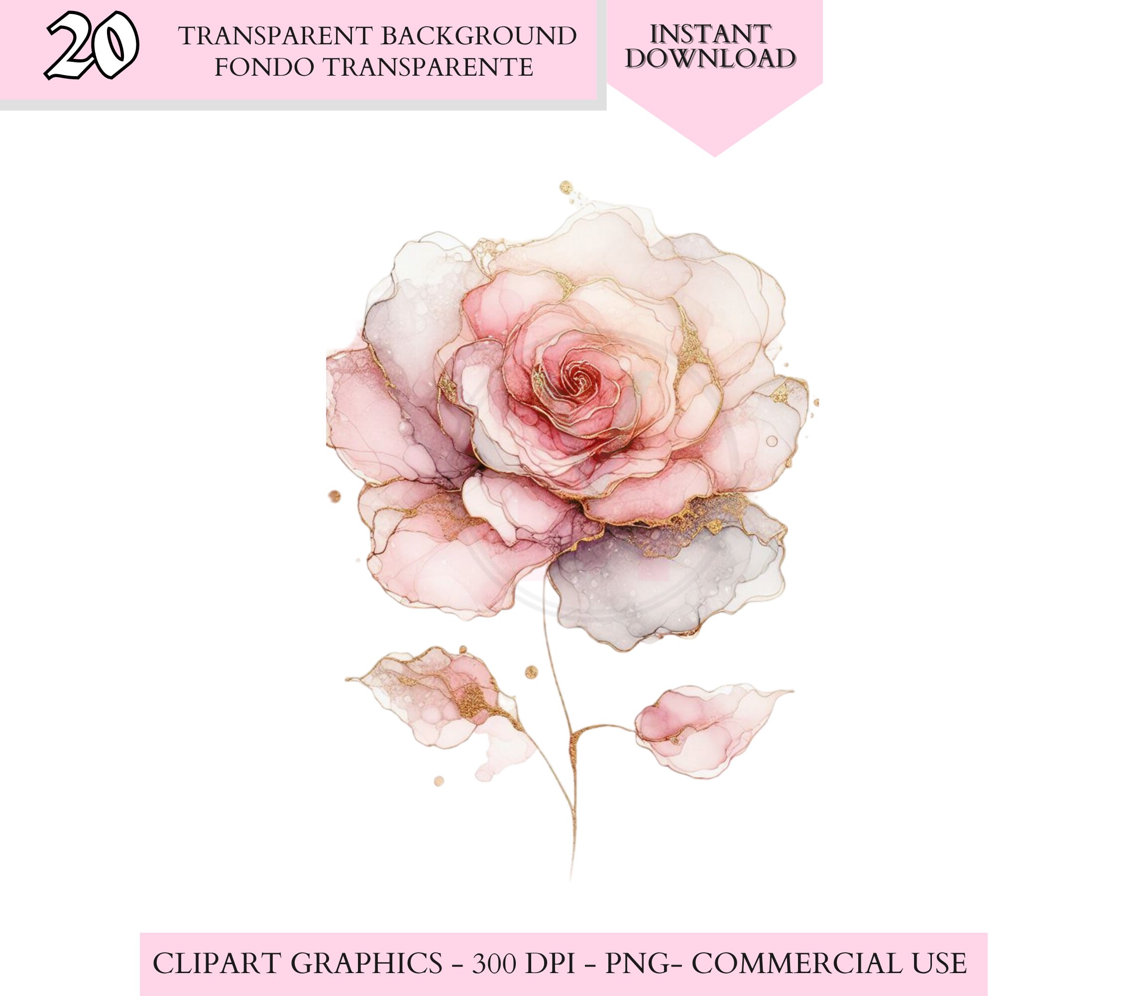 20 Abstract Flowers Clipart, Pink Gold Flower, Flowers Print Printable ...