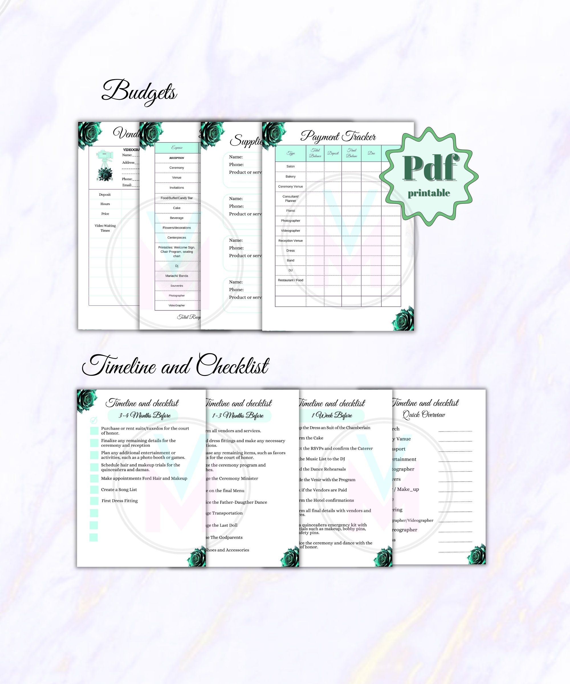 Emerald Green Quinceañera Planner PDF, Floral Mis 15 Años Planning ...