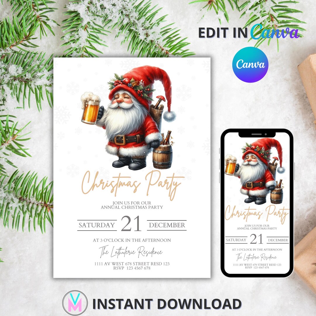 Christmas Party Invitation, Holiday Party Invitation Template Editable ...