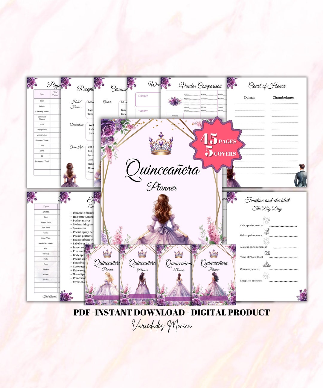 Quinceañera Planner Lilac Quince Purple Planning Checklist Quinceañer ...