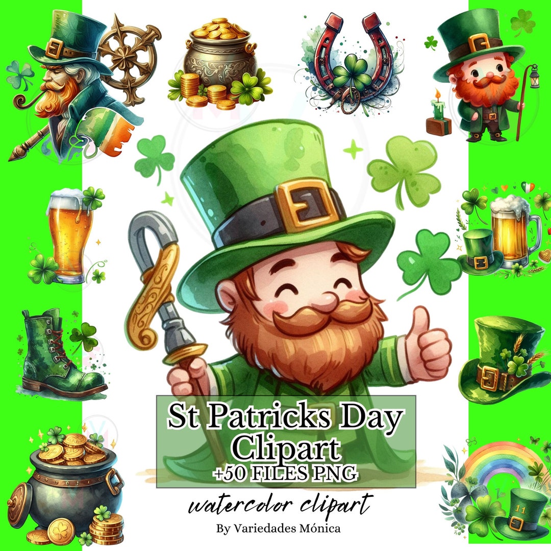 St Patricks Day Clipart, DIGITAL Download, Watercolor, 4 Leaf Clover ...
