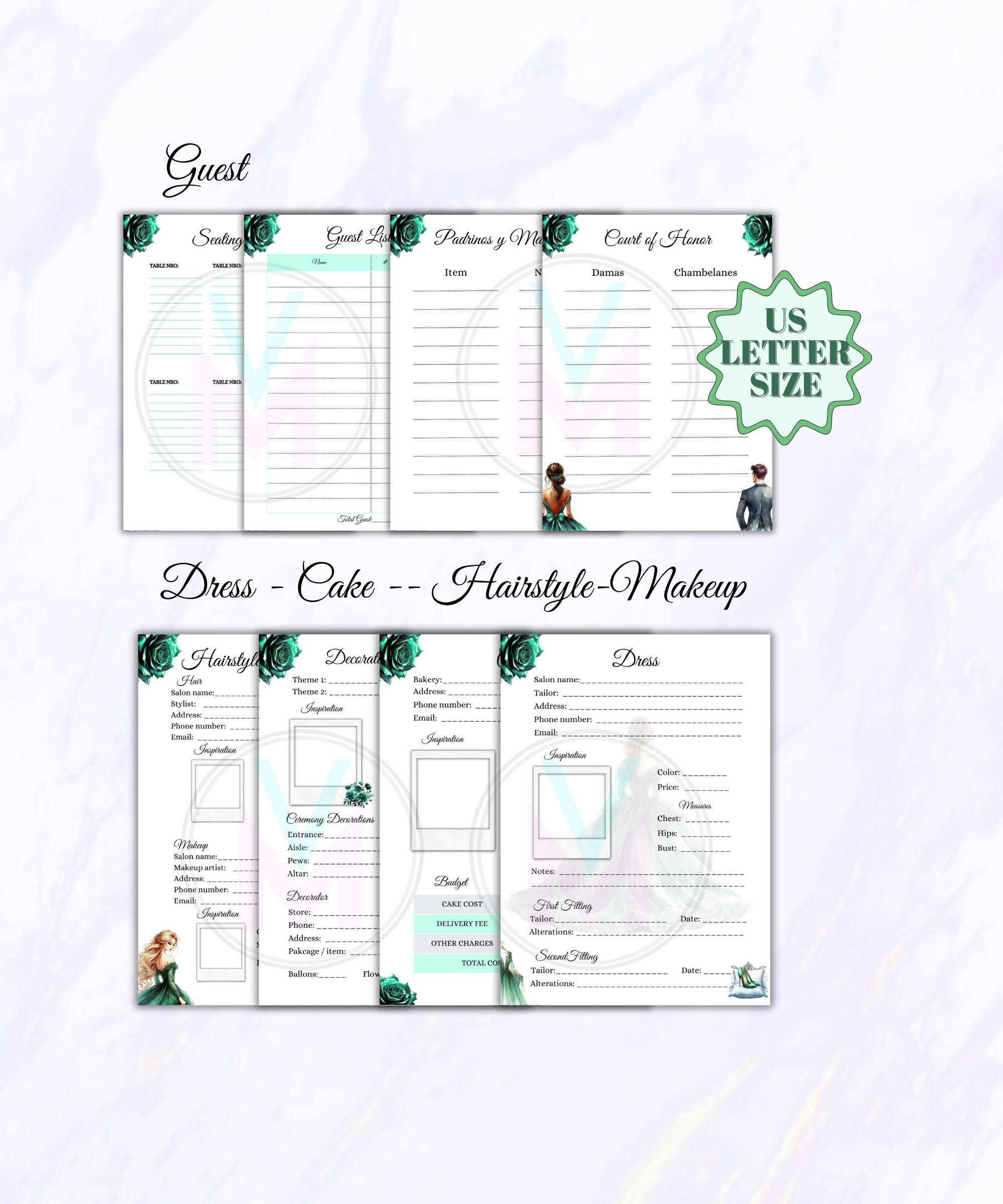 Emerald Green Quinceañera Planner PDF, Floral Mis 15 Años Planning ...