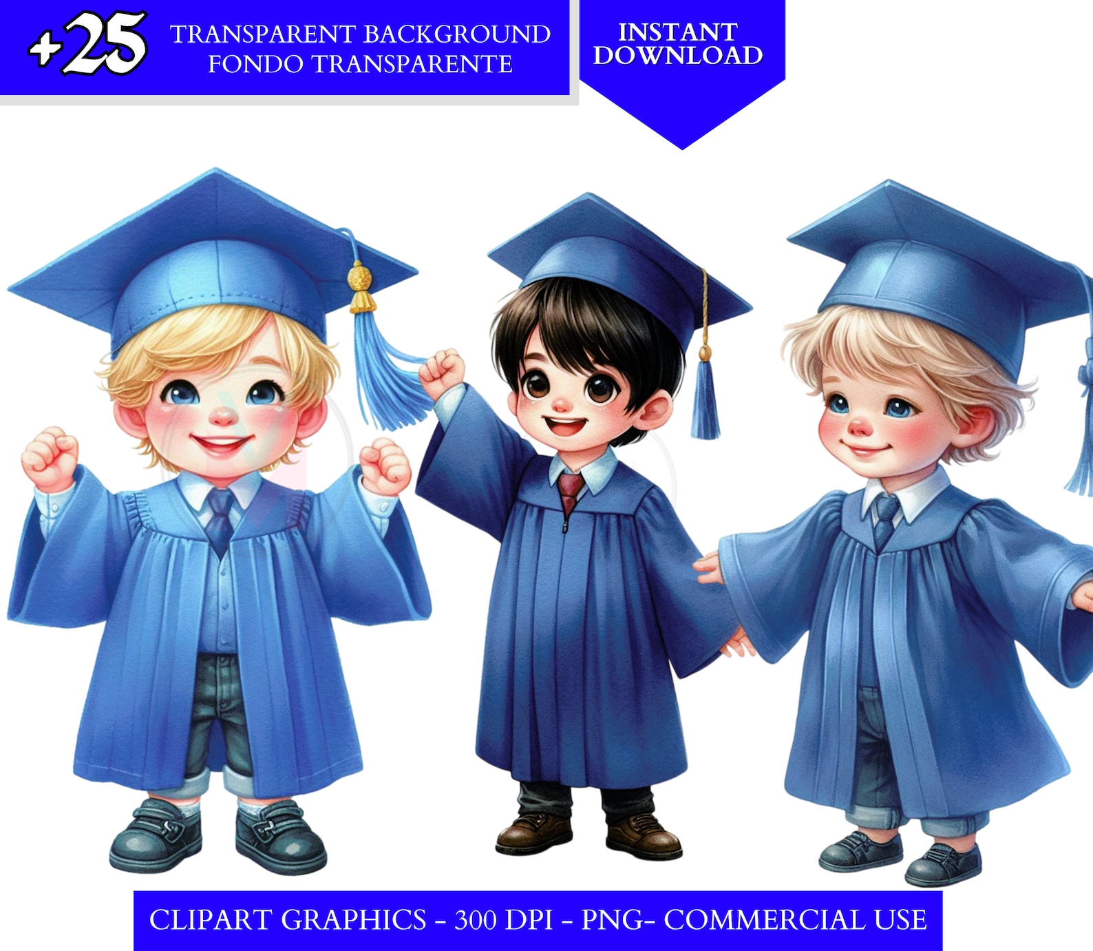 Graduation Cap Kids Clipart, Graduation Blue PNG, Educational Clipart ...