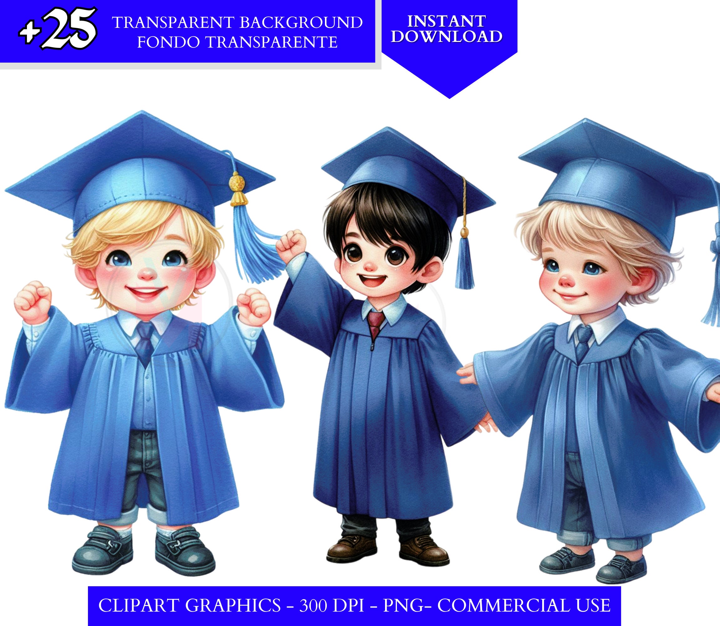 Graduation Cap Kids Clipart, Graduation Blue PNG, Educational Clipart ...
