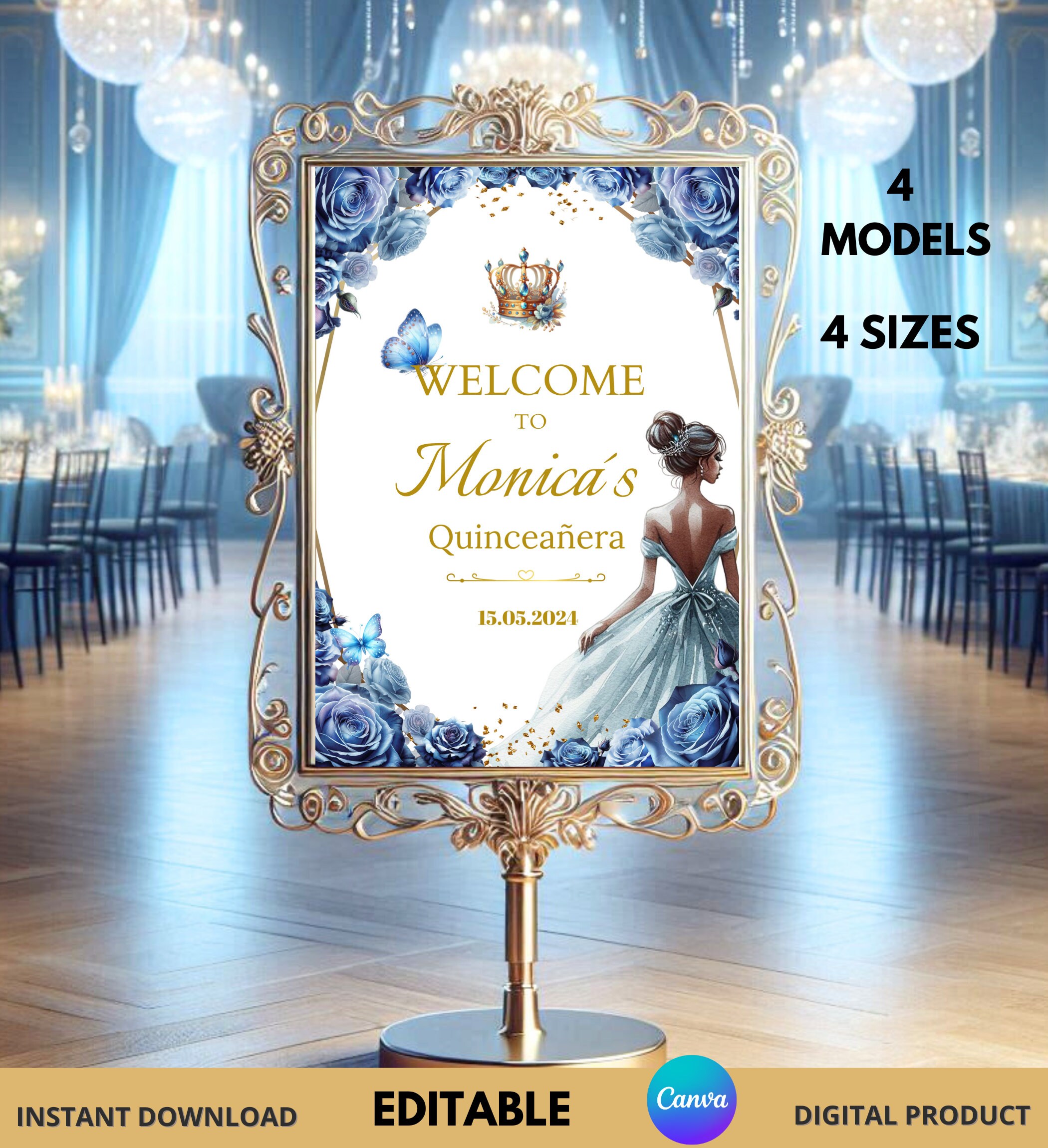 Quinceanera Welcome Sign, Princess Blue, Quinceañera Mis Quince Anos ...