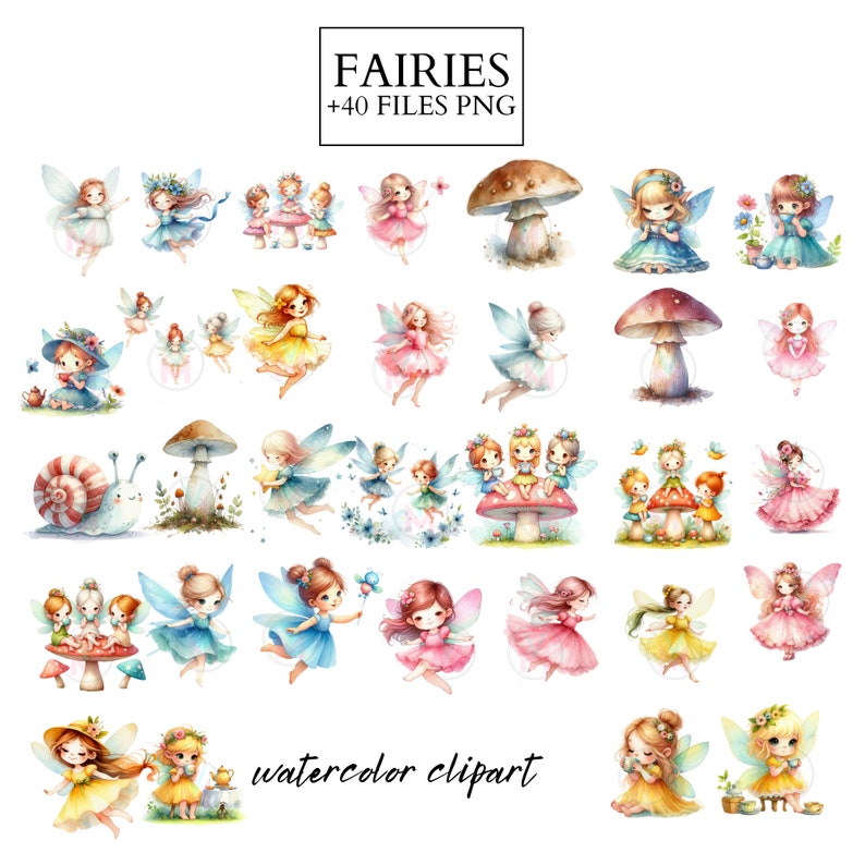 Fairy Clipart, Watercolor Fairy Garden Clipart, Magical Fairies Clipart ...