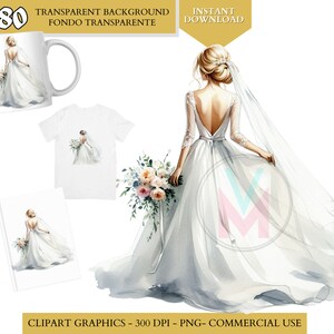 Bride From the Back Watercolor Wedding Clipart Png-wedding Clipart ...