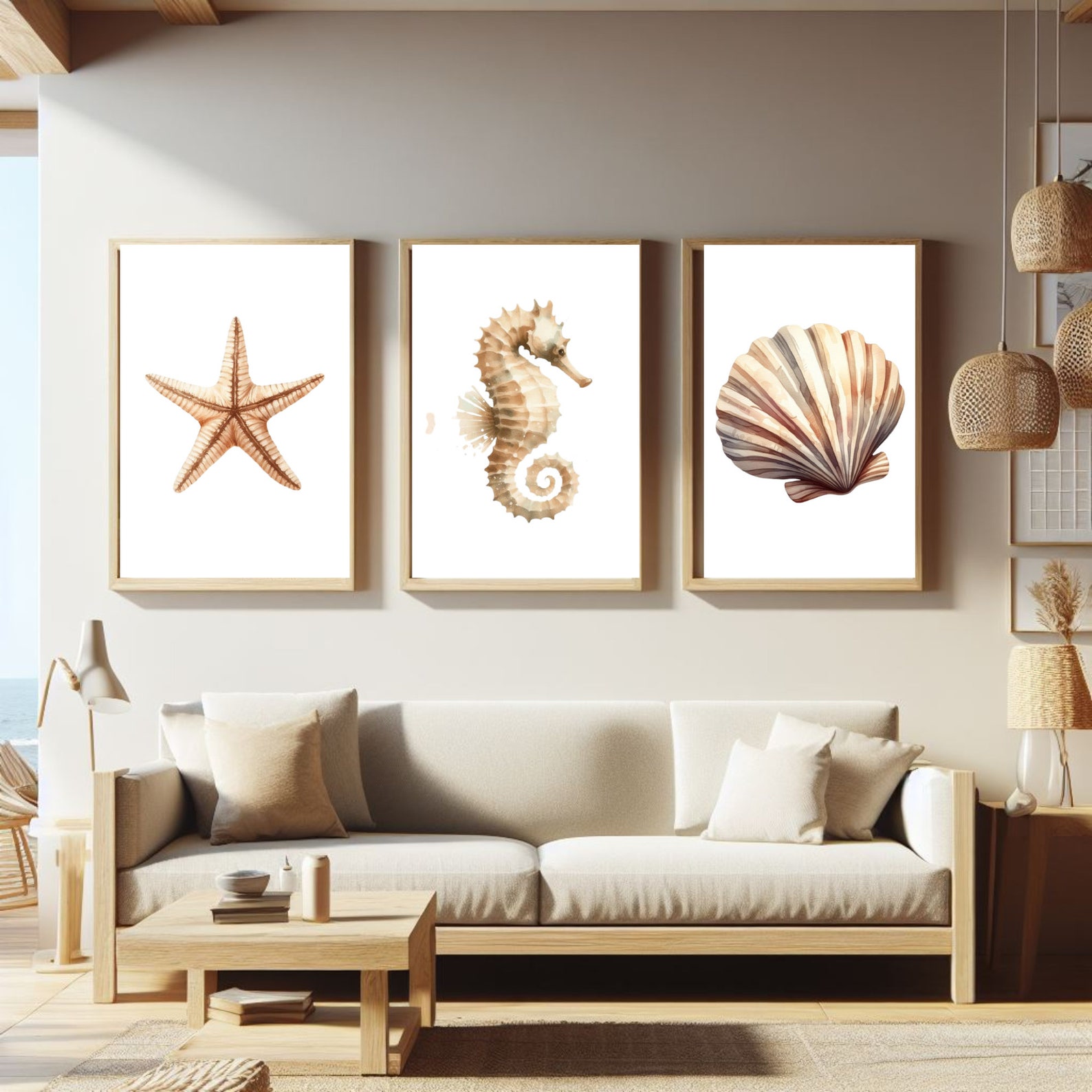 Boho Beach Decor 3 Beach Prints Coral Seahorse and Starfish - Etsy