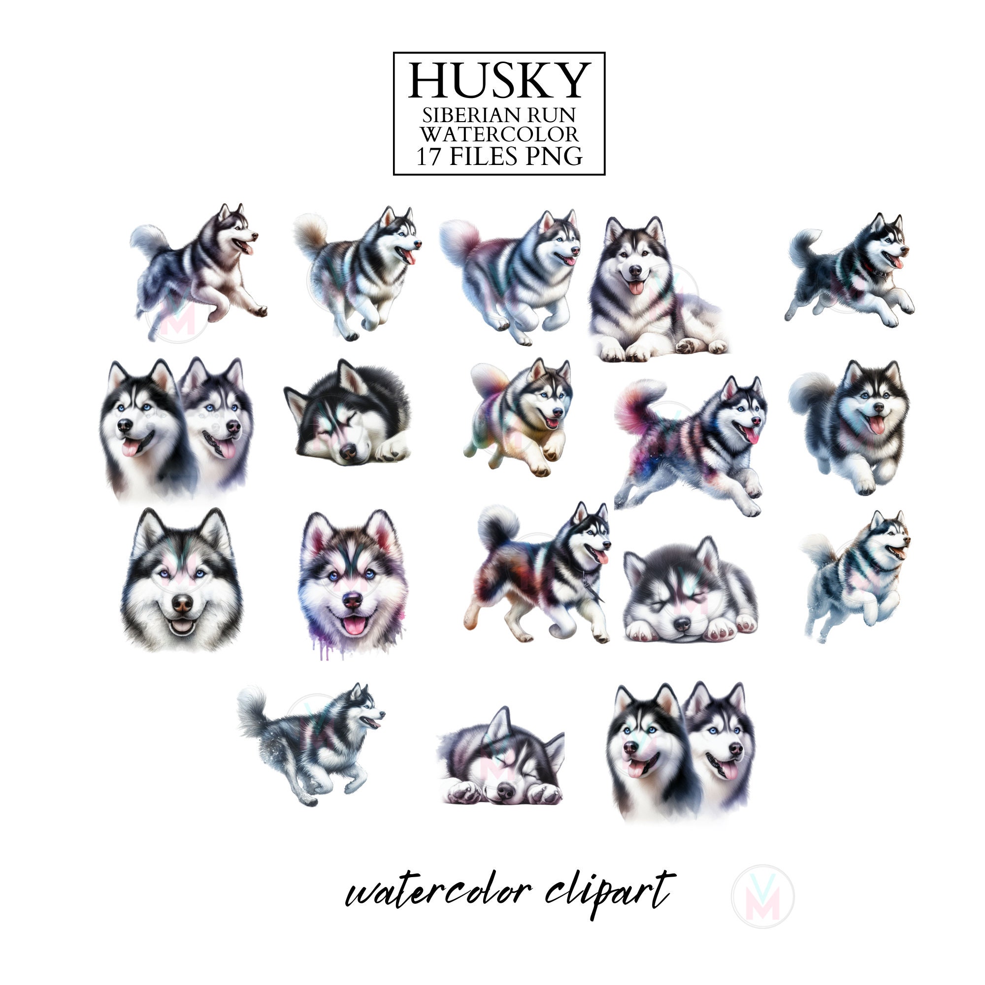 Siberian Husky Running Watercolor Clipart Pngs Dog Clipart, Husky Run ...