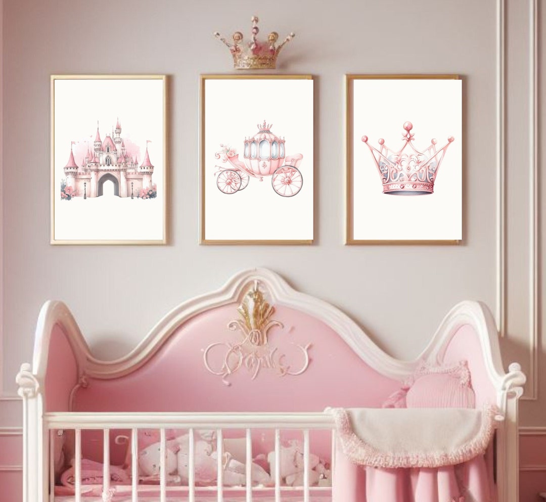 Set of 5 Princess Prints, Little Girl Bedroom Wall Art, Pink Princess ...