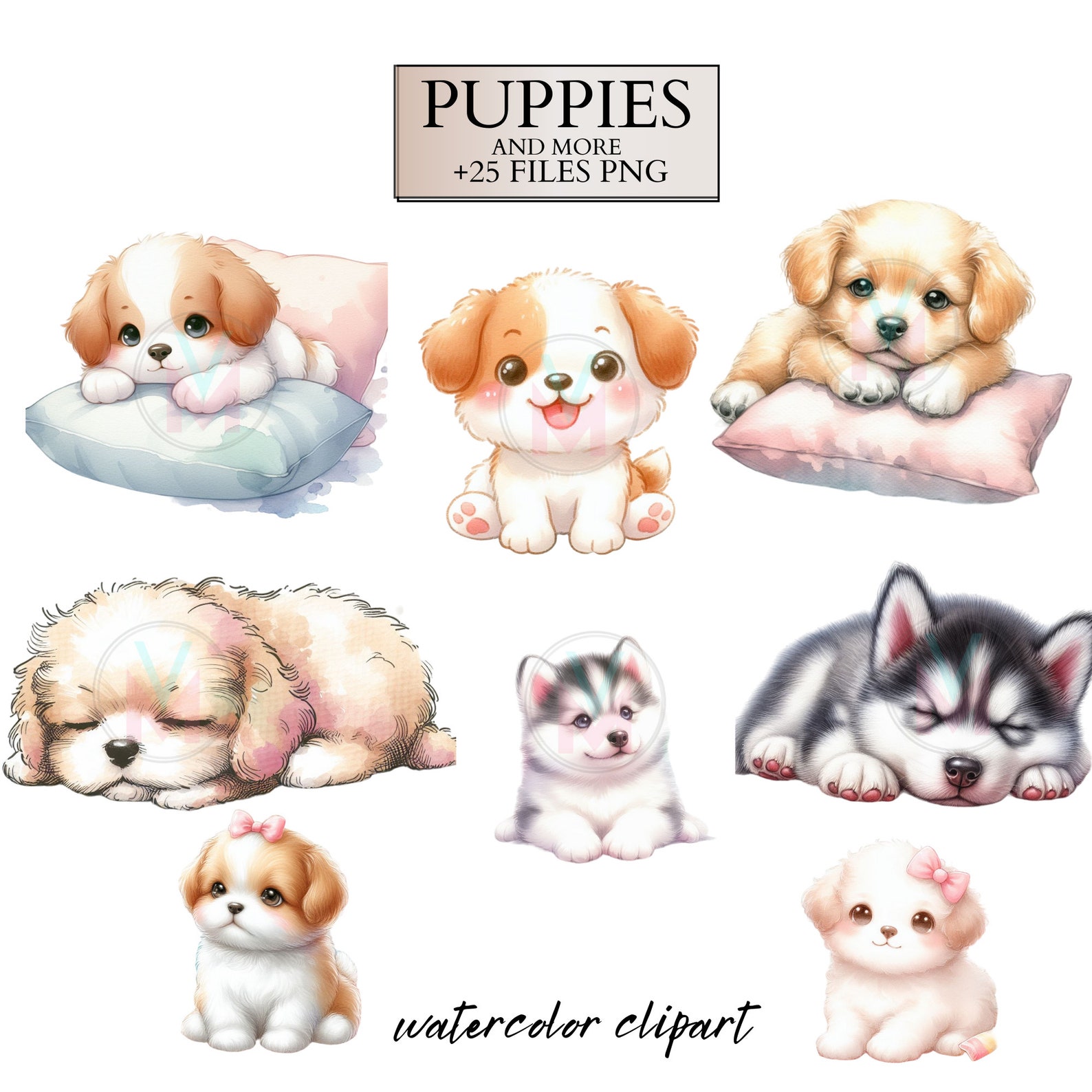 Watercolor Puppies Clipart, Cute Puppy Clipart, Adorable Puppies, PNG ...
