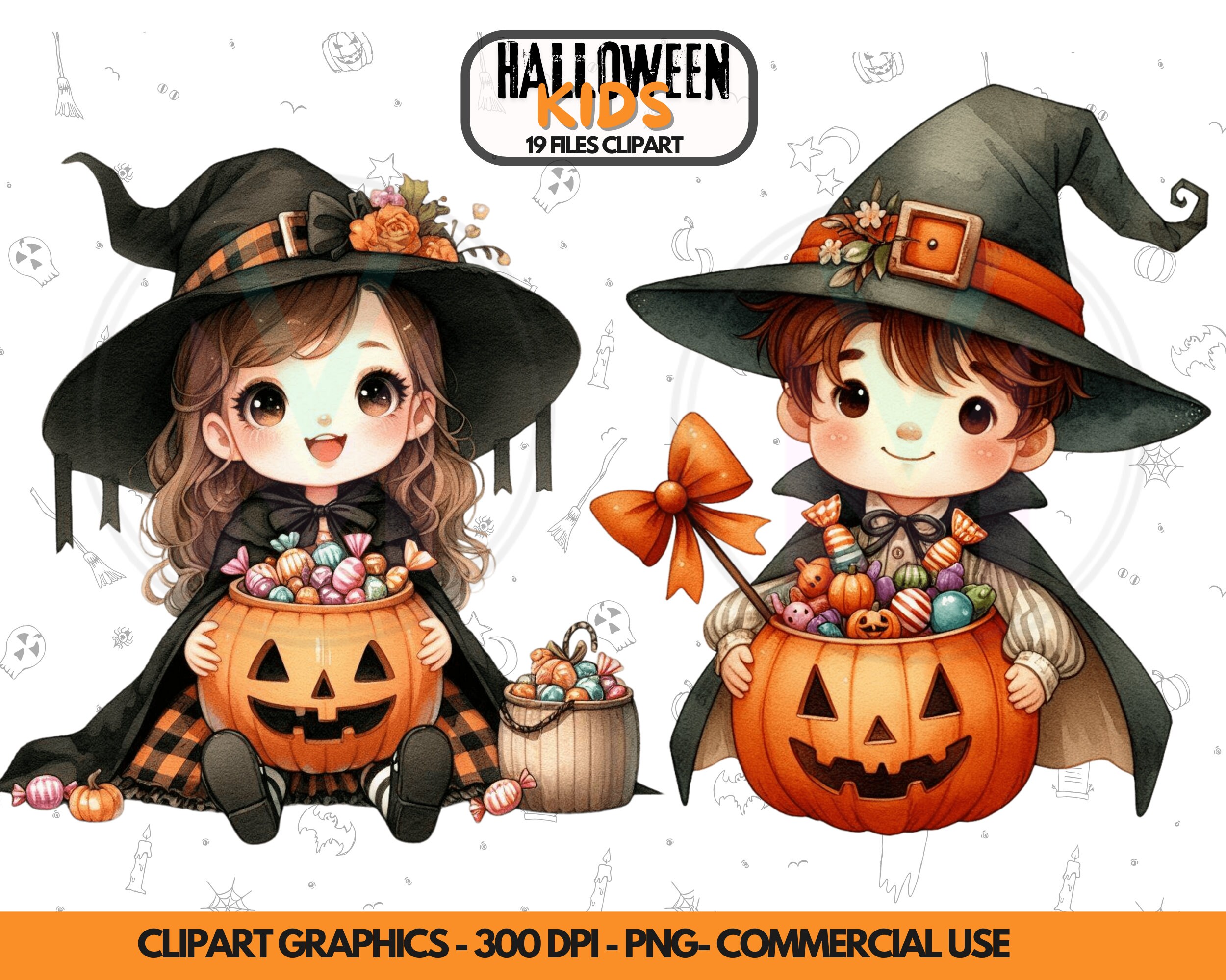 Halloween Kids Party Clipart, Cute Halloween, Girls and Boy Halloween ...