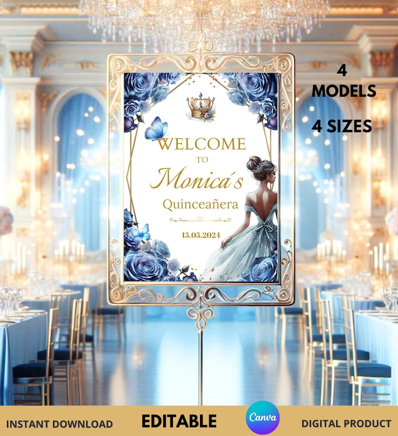 Quinceanera Welcome Sign, Princess Blue, Quinceañera Mis Quince Anos ...