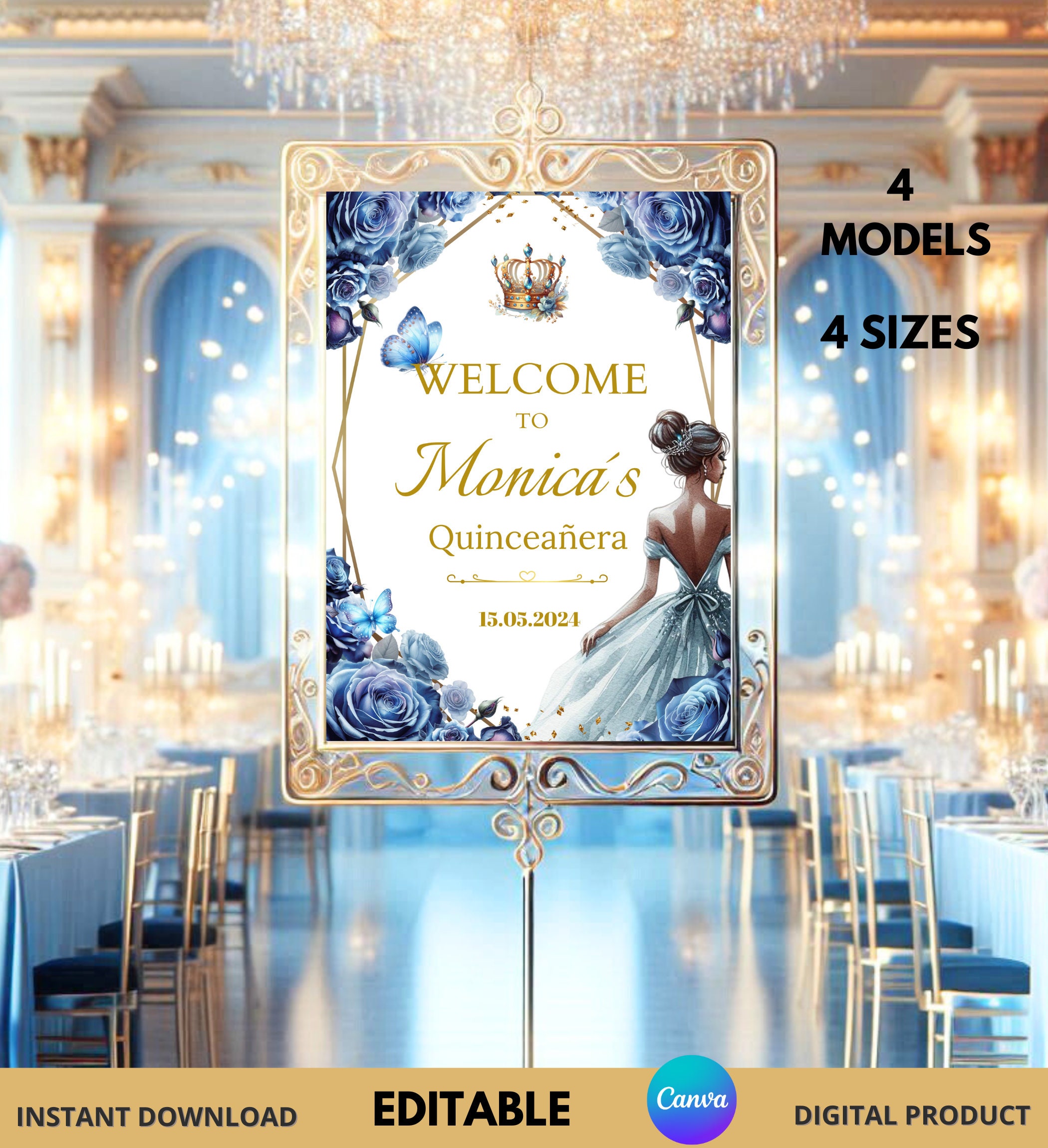 Quinceanera Welcome Sign, Princess Blue, Quinceañera Mis Quince Anos ...
