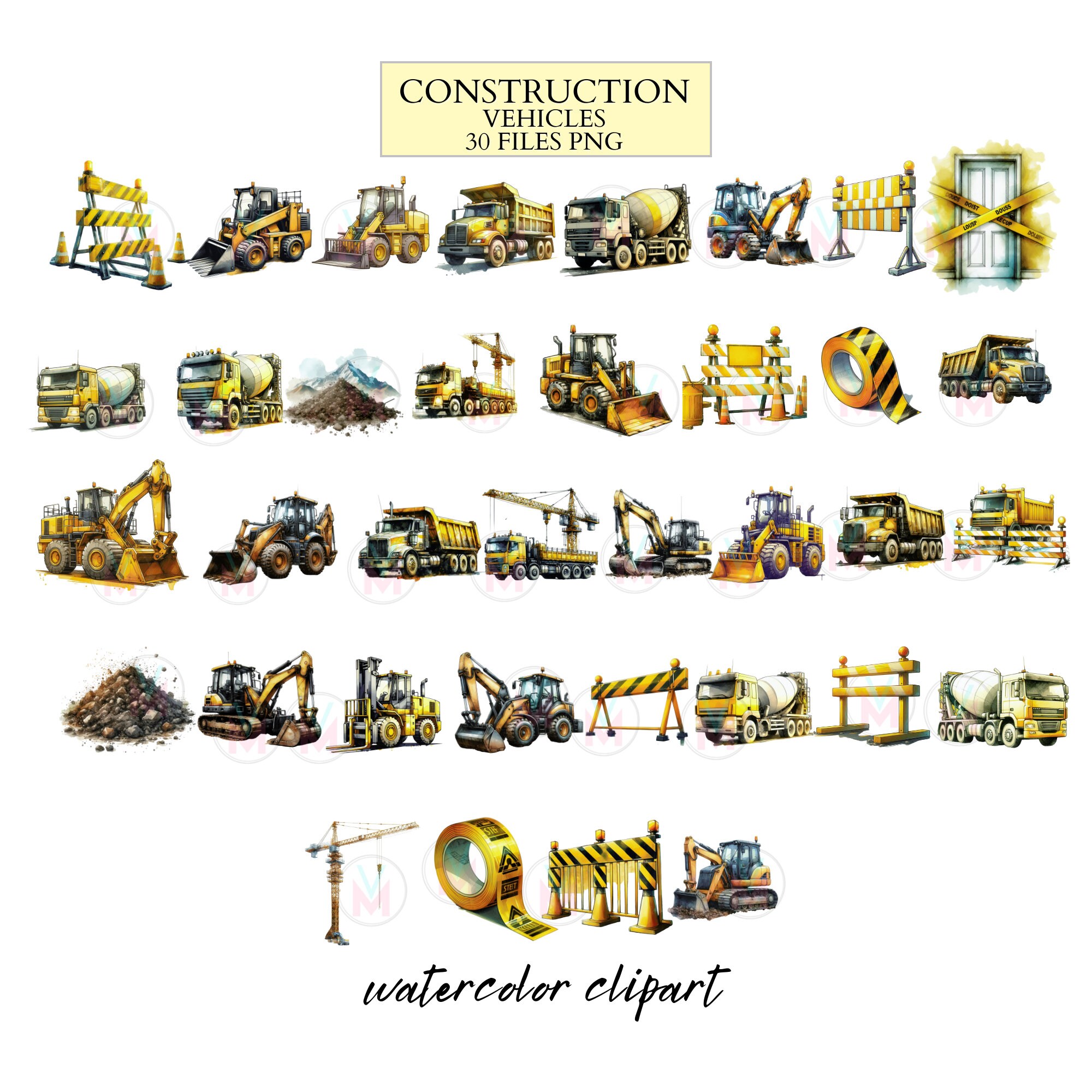 Construction Vehicles Png Watercolor Clipart Excavator PNG Bulldozer ...