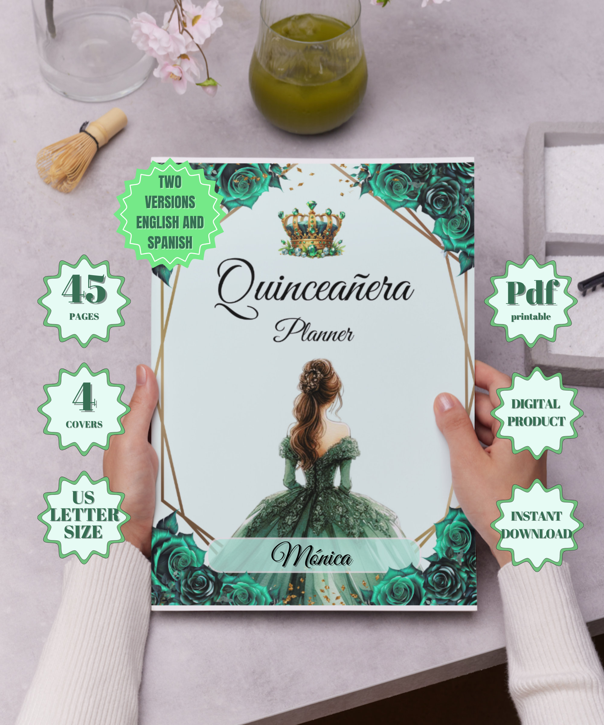 Emerald Green Quinceañera Planner PDF, Floral Mis 15 Años Planning ...