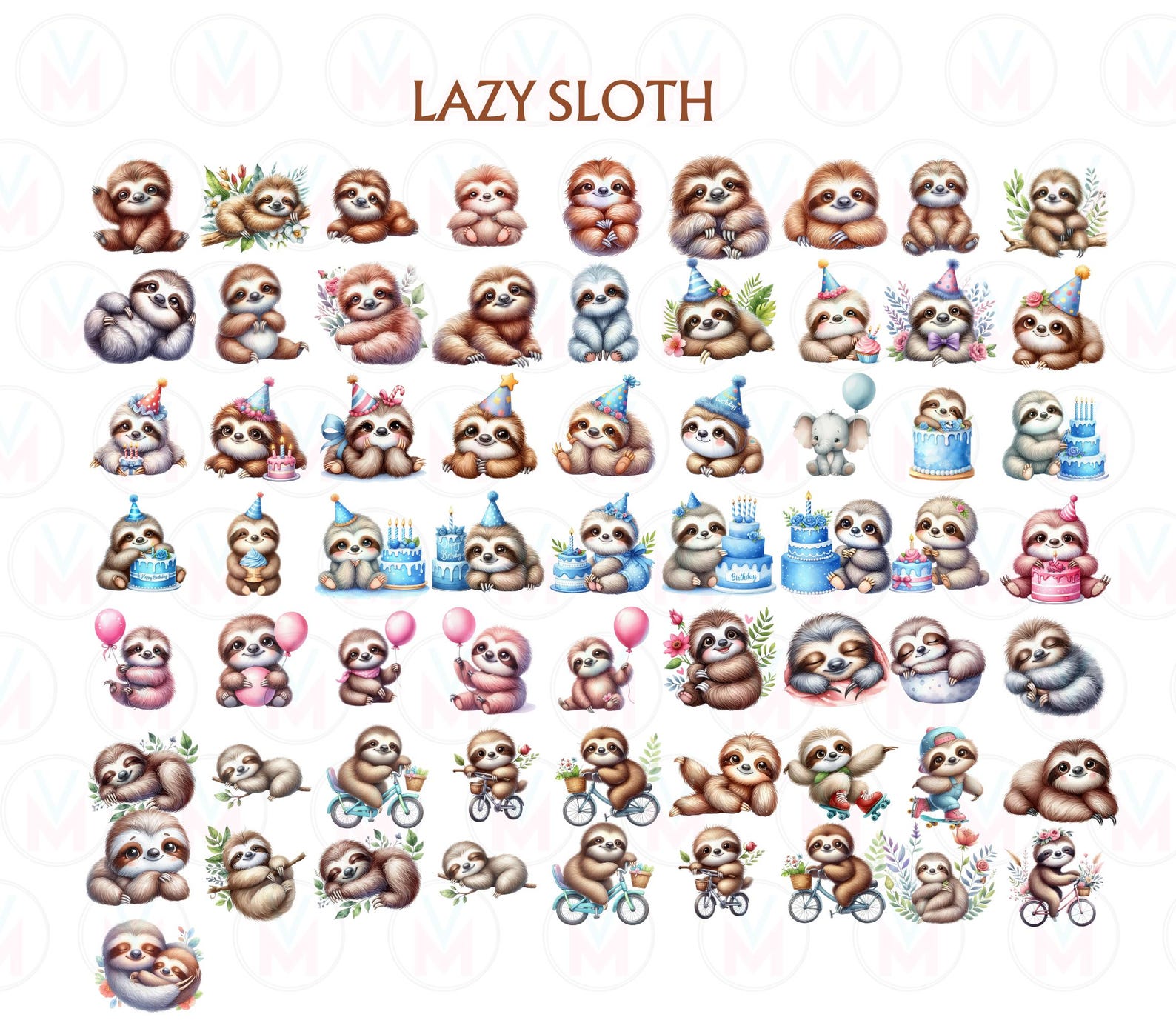 Cute Sloth Clipart, Watercolor Lazy Sloth Nursery 65 PNG, Spring ...