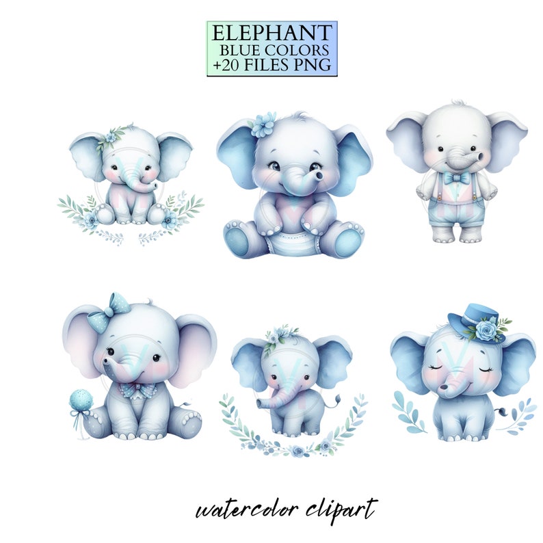 Blue Baby Elephant PNG Watercolor Elephant Clip Art Balloon, Png ...