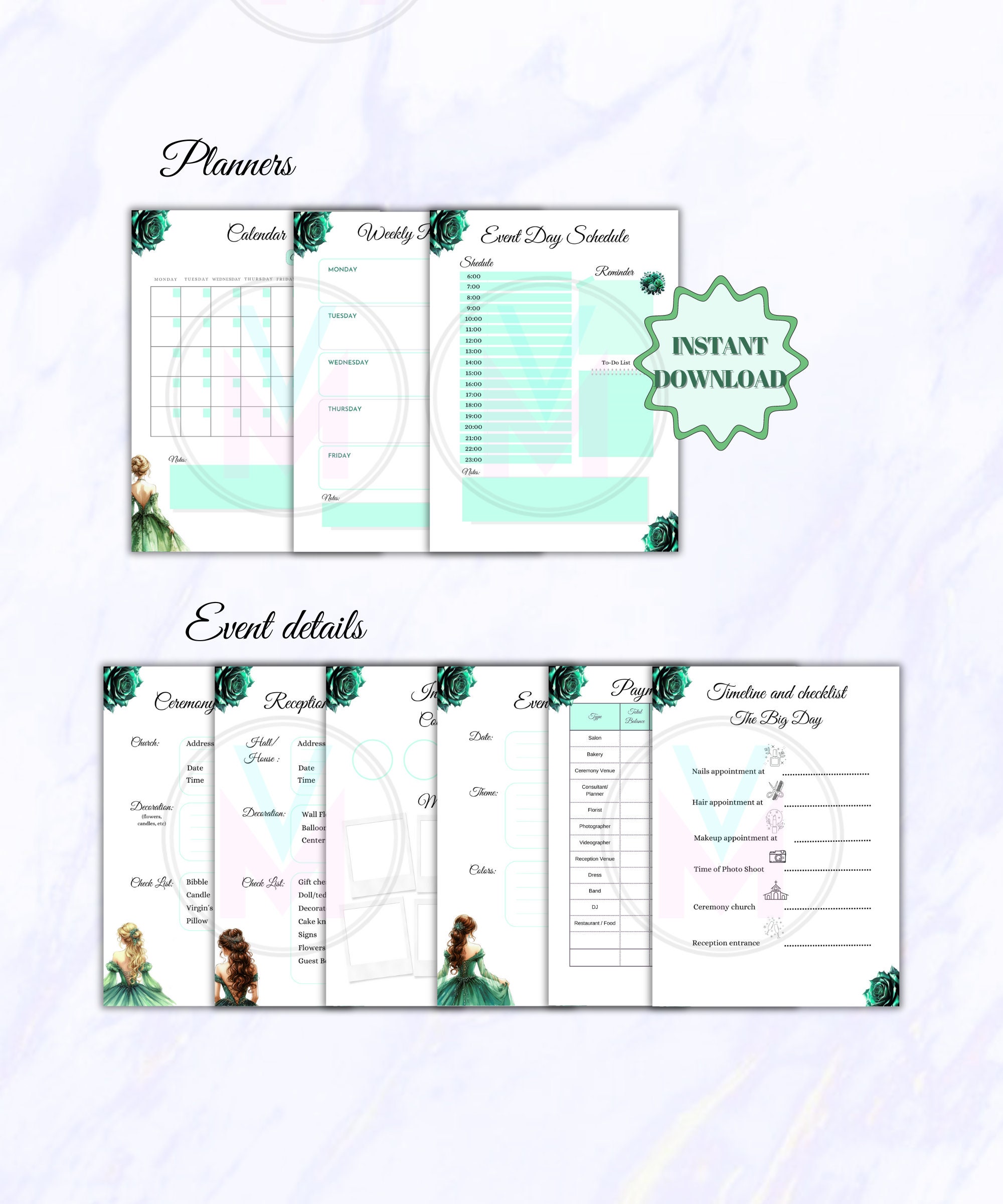 Emerald Green Quinceañera Planner PDF, Floral Mis 15 Años Planning ...