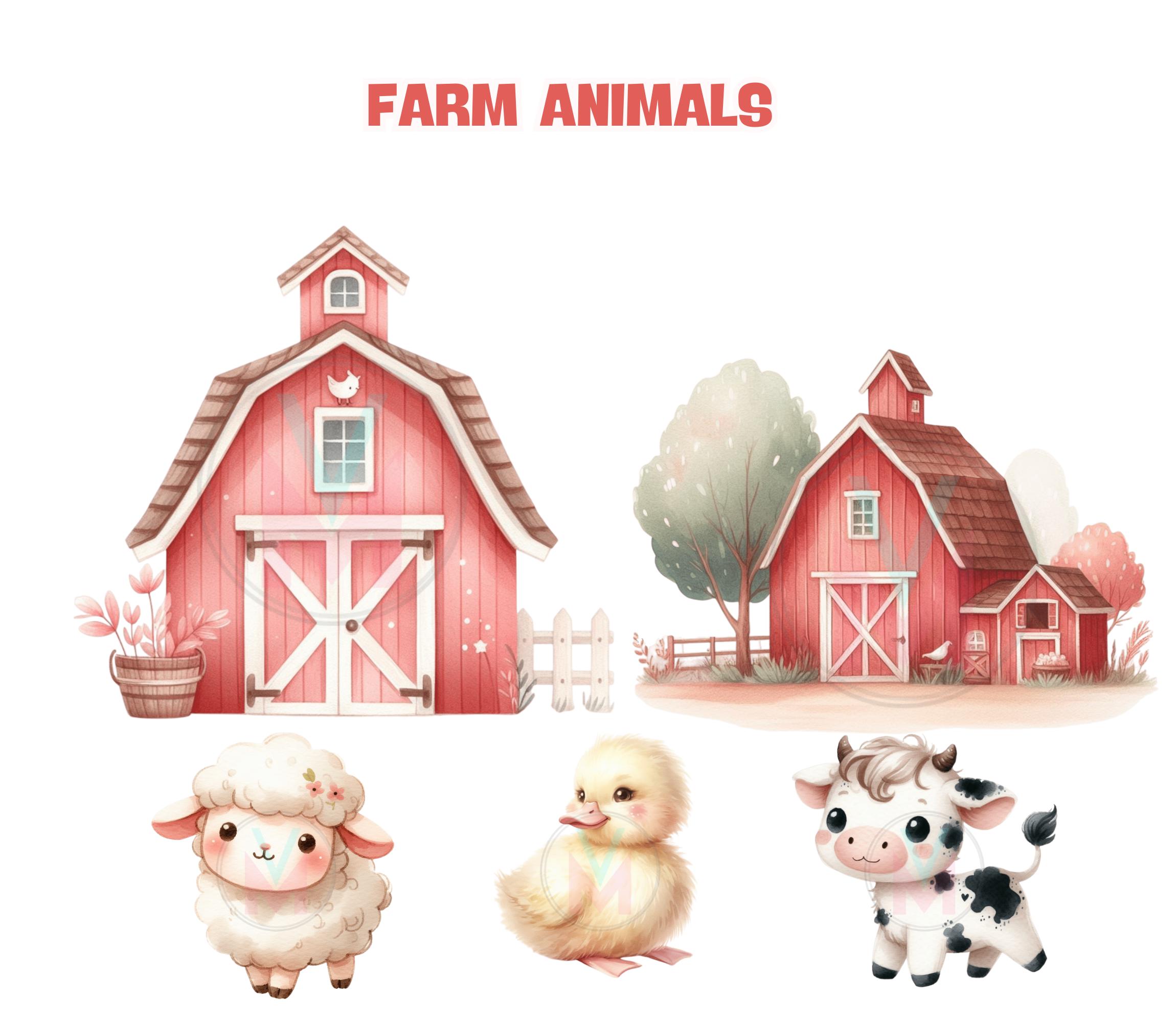 35 Farm Animals Clipart, Cute Farm Animals, Hen, Chick, Pig, Cow, Duck ...