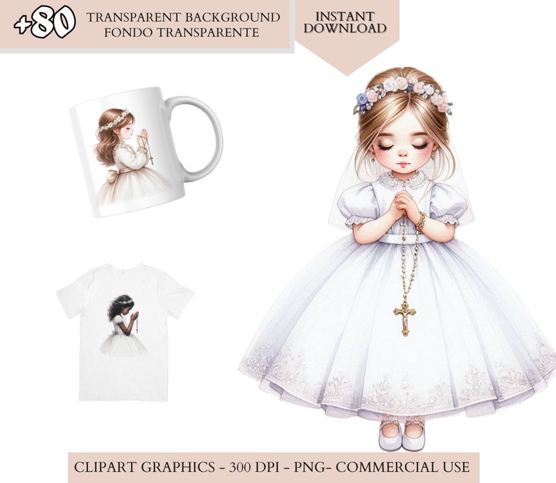 First Communion, Christian, Communion Clipart, PNG File Girl First ...