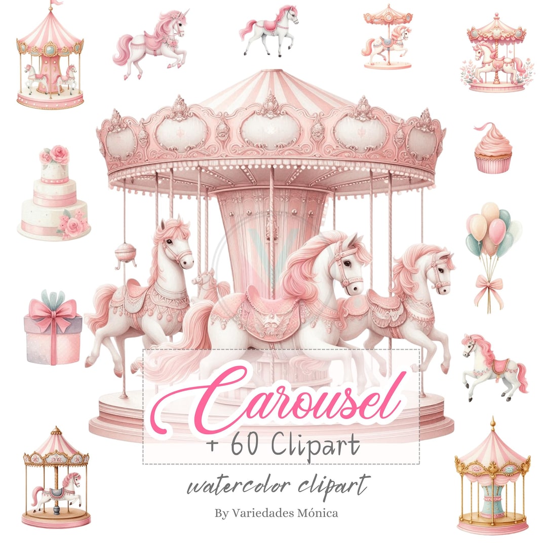 Carousel Clipart - Pony Clipart - Carousel Horse Clip Art - Watercolor ...