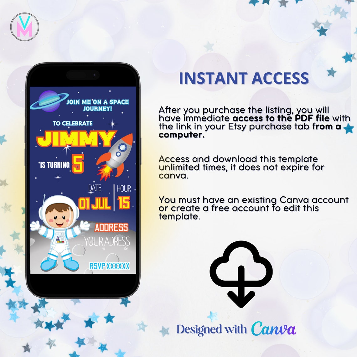 Astronaut Space Birthday Invitation Template, Space Party INVITATION ...