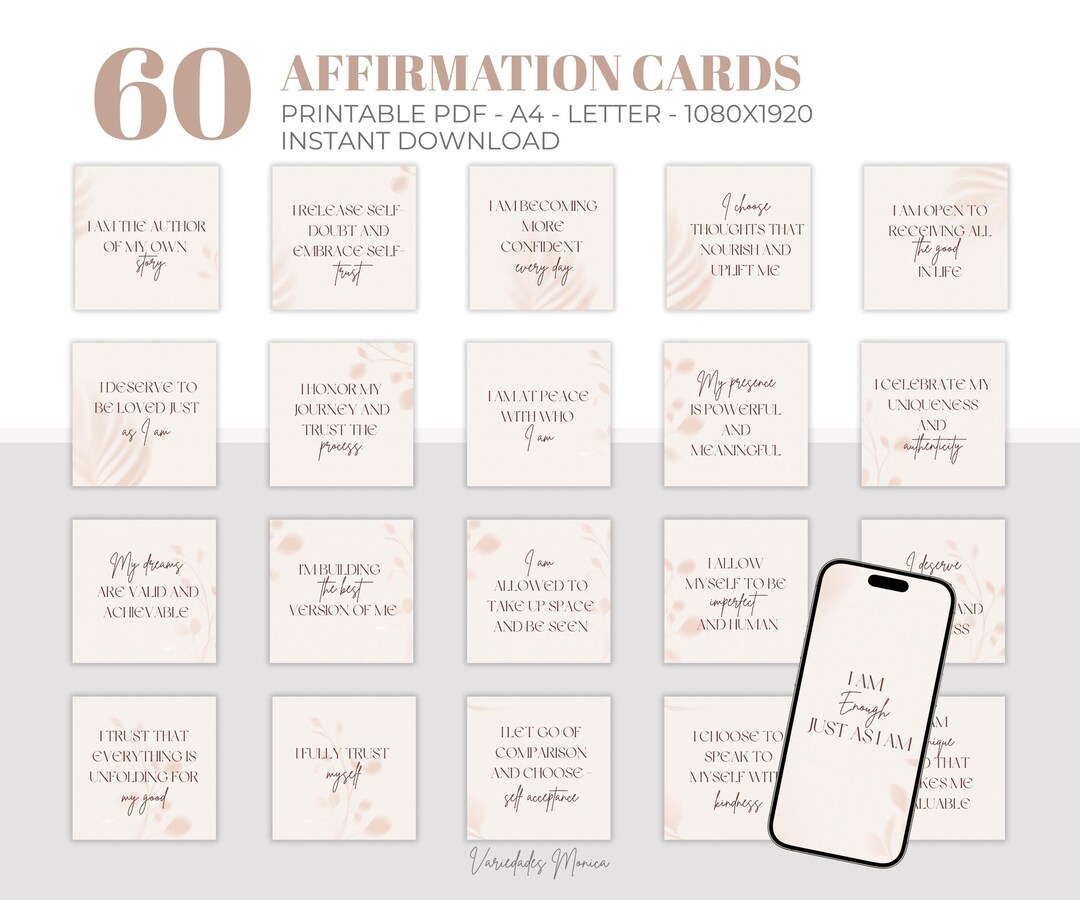 60 Affirmation Cards Printable Inspirational Positive Affirmations ...