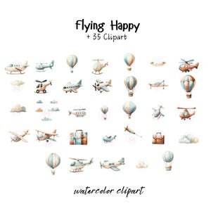 Air Transport Watercolor Clipart, Airplane Clip Art, Nursery Decor ...