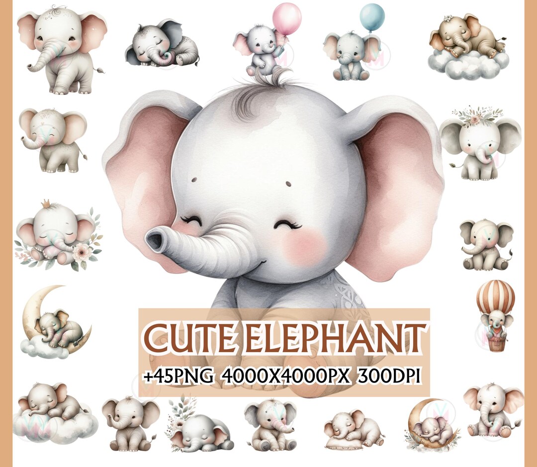 Baby Elephant PNG Watercolor Elephant Clip Art Balloon Png, BEIGE Baby ...