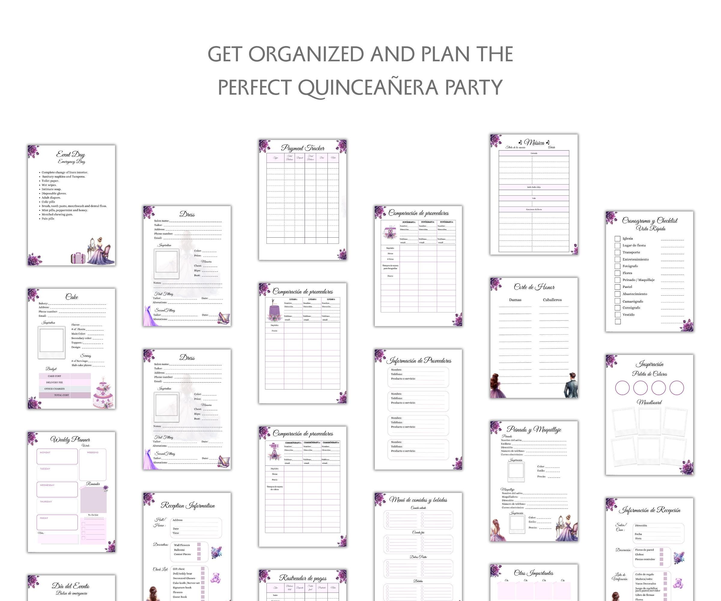 Quinceañera Planner Lilac Quince Purple Planning Checklist Quinceañer ...