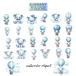 Blue Baby Elephant PNG - Watercolor Elephant Clip Art Balloon, Png ...