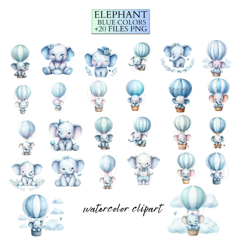Blue Baby Elephant PNG - Watercolor Elephant Clip Art Balloon, Png ...