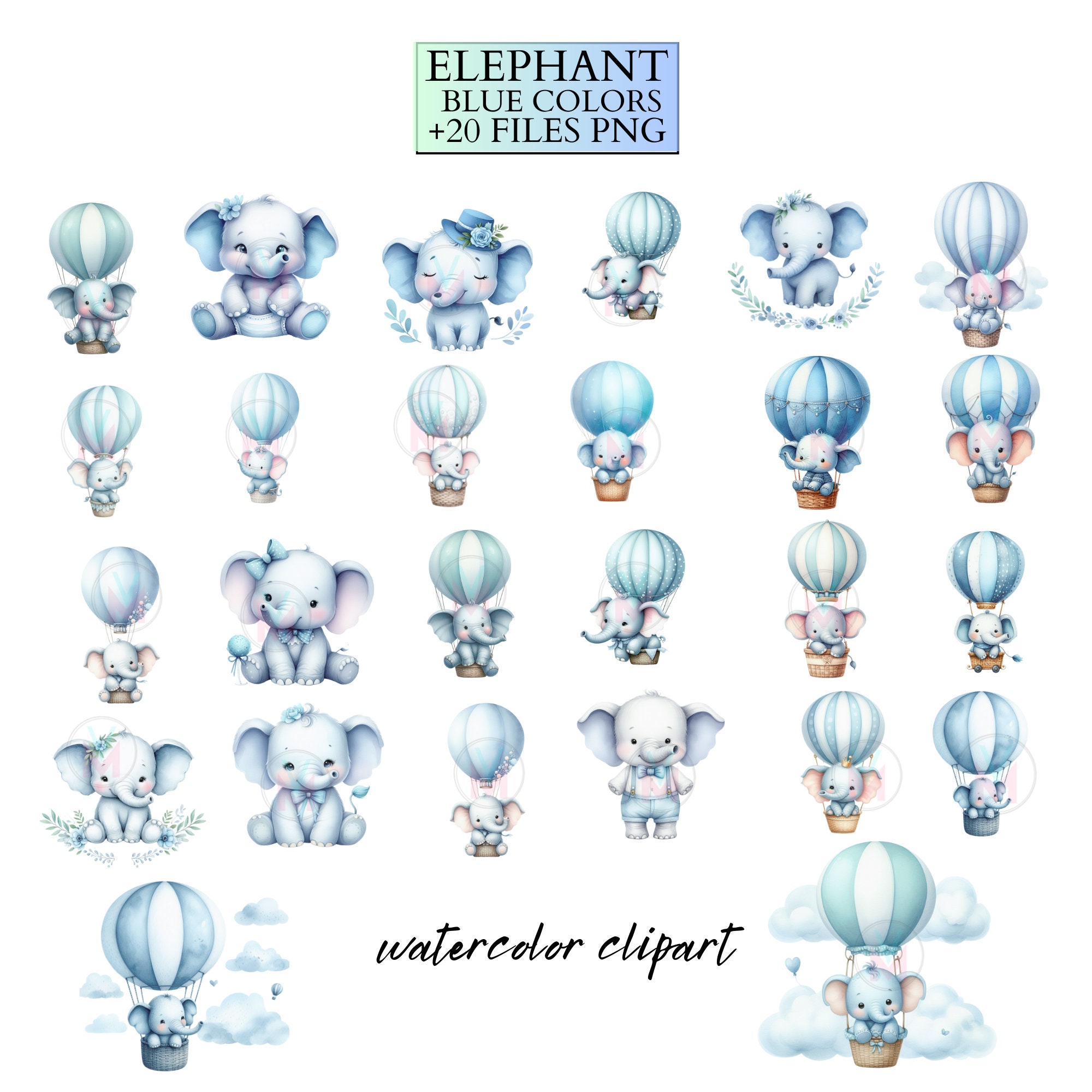 Blue Baby Elephant PNG - Watercolor Elephant Clip Art Balloon, Png ...