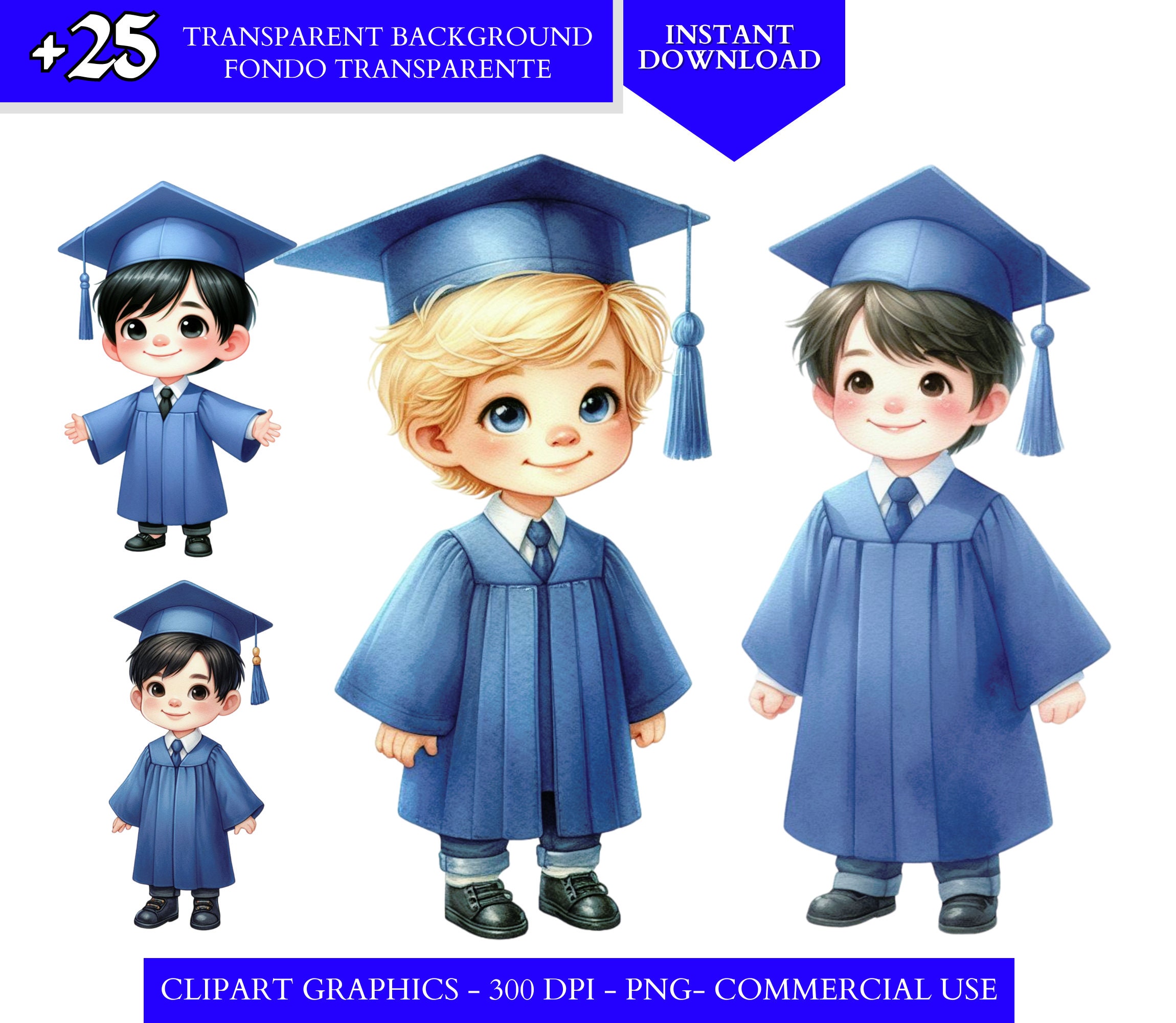 Graduation Cap Kids Clipart, Graduation Blue PNG, Educational Clipart ...