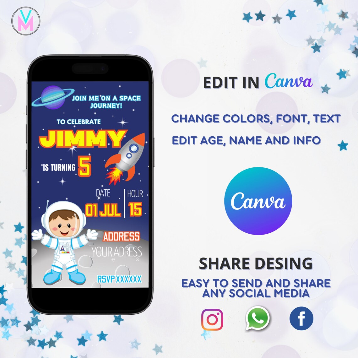 Astronaut Space Birthday Invitation Template, Space Party INVITATION ...