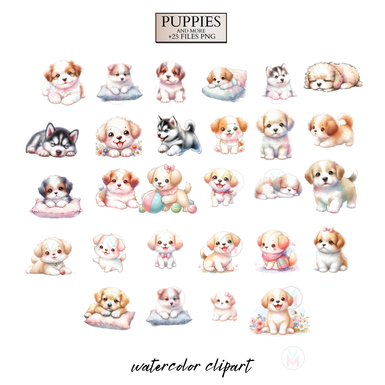 Watercolor Puppies Clipart, Cute Puppy Clipart, Adorable Puppies, PNG ...