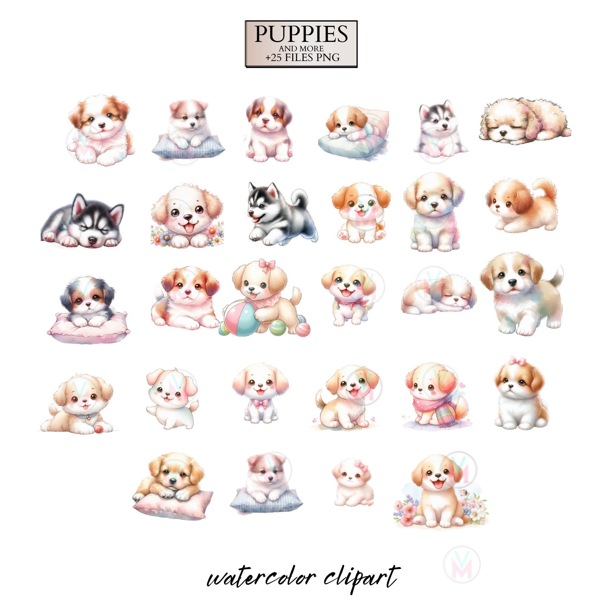 Watercolor Puppies Clipart, Cute Puppy Clipart, Adorable Puppies, PNG ...