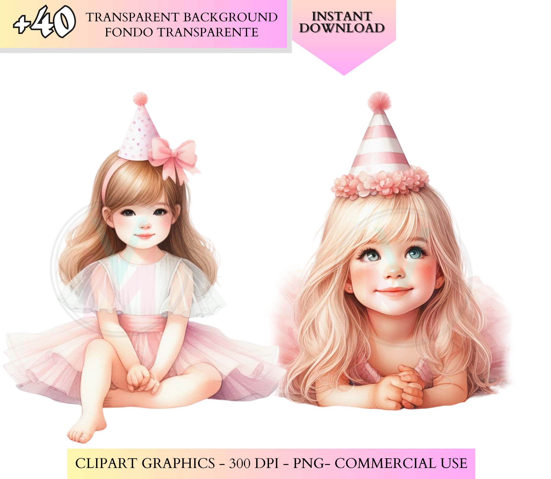 Pink Birthday Clipart GIRL Watercolor Bundle - Birthday Pngs, Birthday ...
