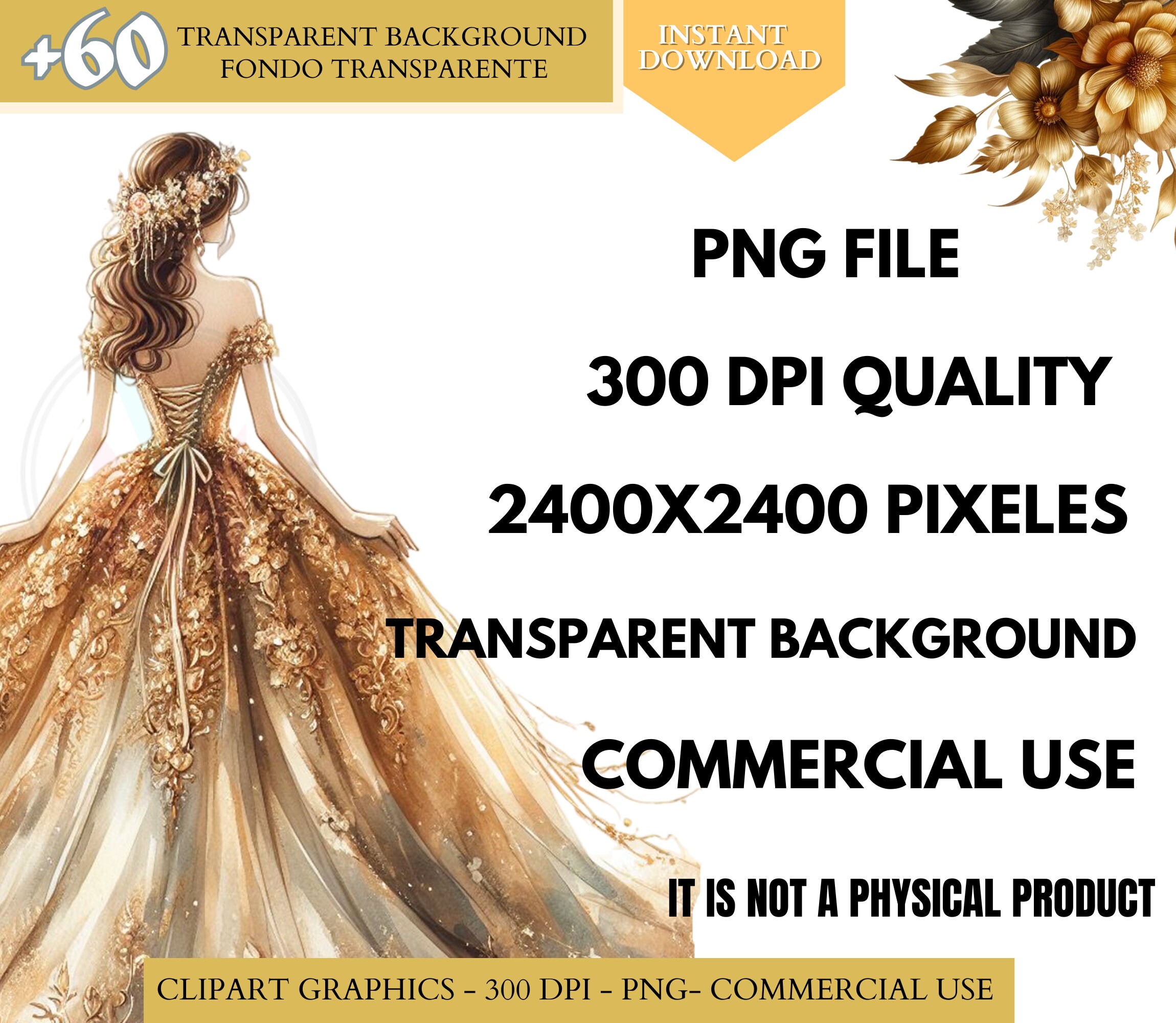 Gold Princess Watercolor Clipart, Watercolor Clip Art, Dress Xv Años ...