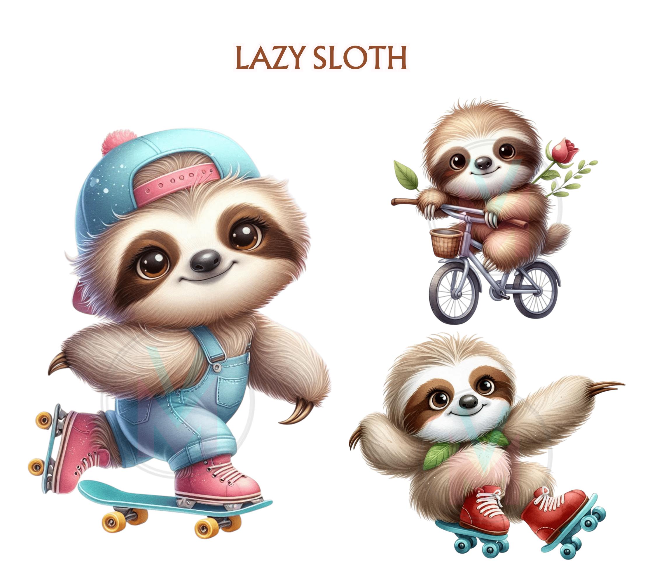 Cute Sloth Clipart, Watercolor Lazy Sloth Nursery 65 PNG, Spring ...