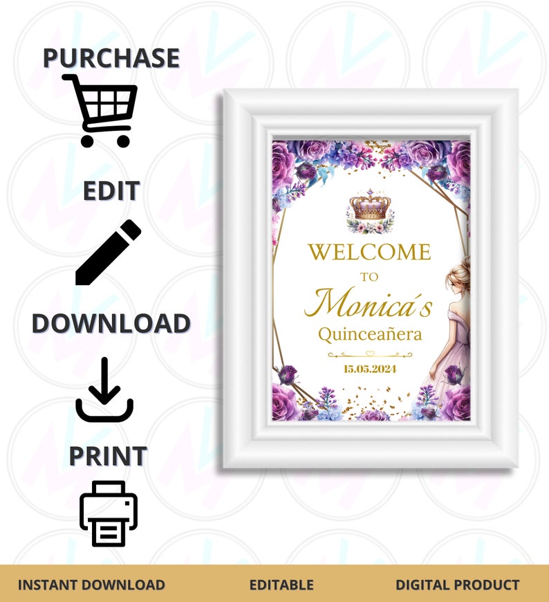 Quinceanera Welcome Sign, Princess Lilac Purple, Mis Quince Quinceañera ...