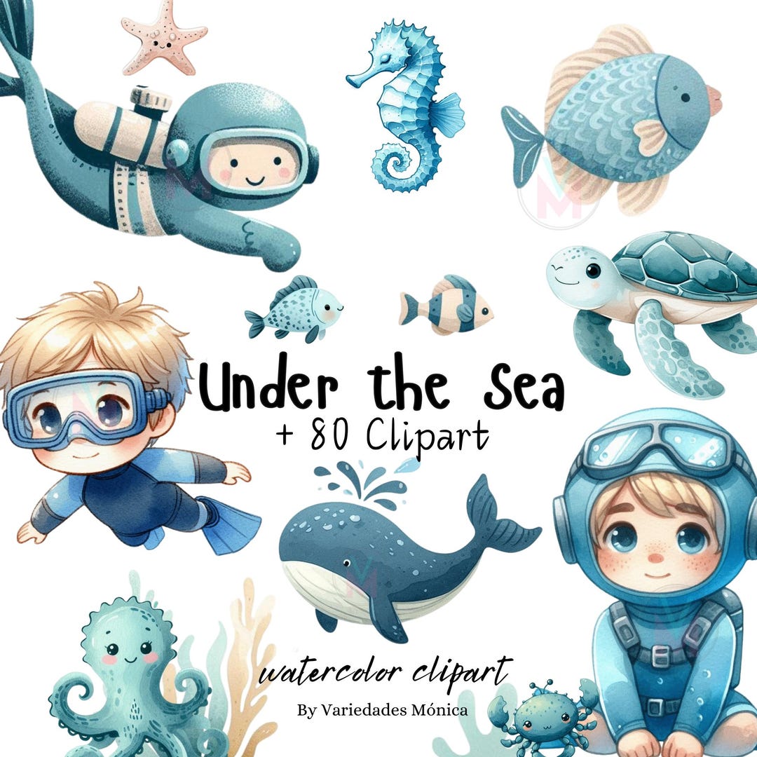Undersea Watercolor Clipart, Nursery Decor, Baby Wall Art, Octopus Png ...