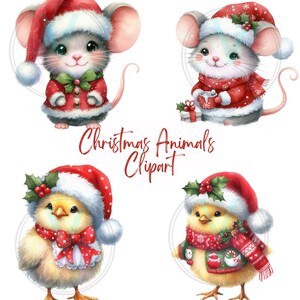 Christmas Animals Clipart Bundle 50 High Quality PNG, Digital Paper ...