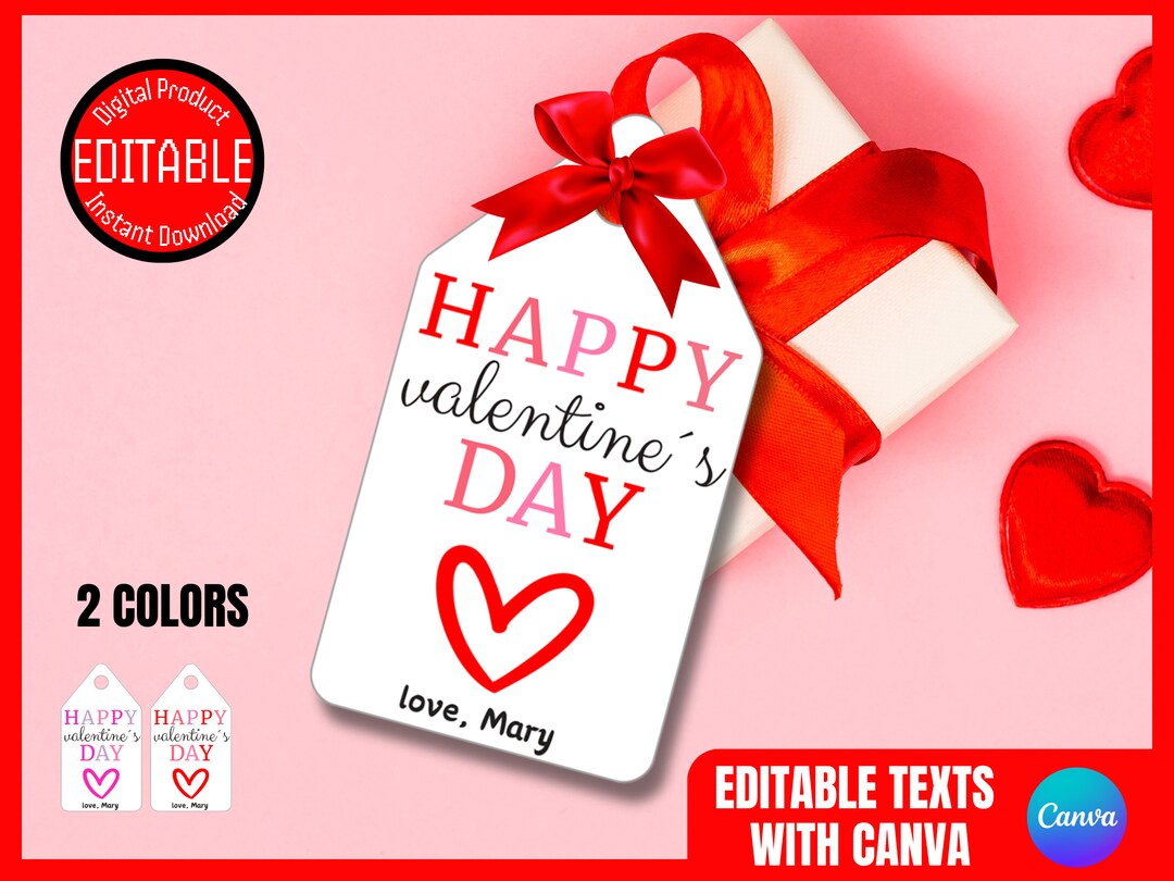 Editable Valentine's Day Tag Printable-valentine's Day Gift Tag ...