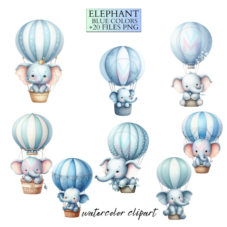 Blue Baby Elephant PNG - Watercolor Elephant Clip Art Balloon, Png ...