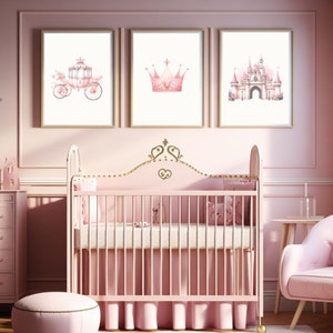 Set of 5 Princess Prints, Little Girl Bedroom Wall Art, Pink Princess ...