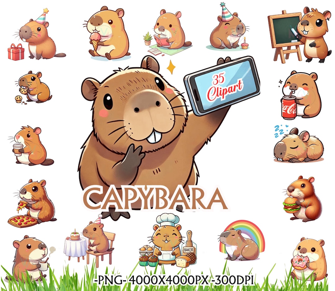Cute Capybara PNG 35funny Capybara Clipart Bundle\ Set Kawaii Animal ...